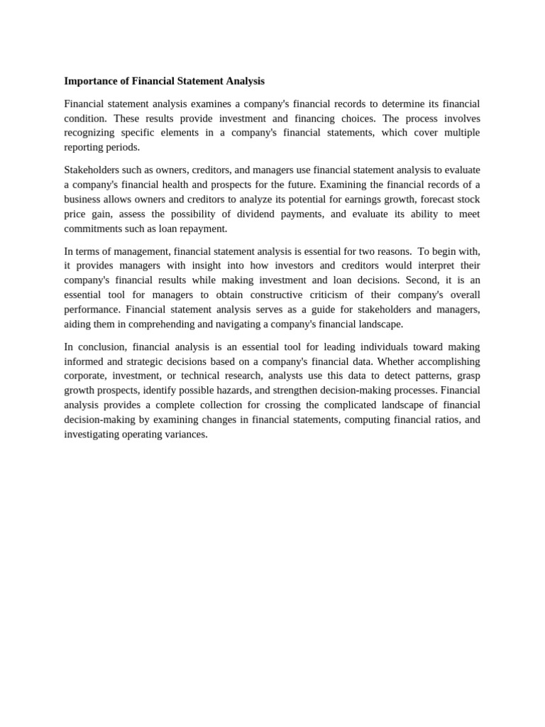 Importance of Financial Statement Analysis | PDF | Finance & Money ...
