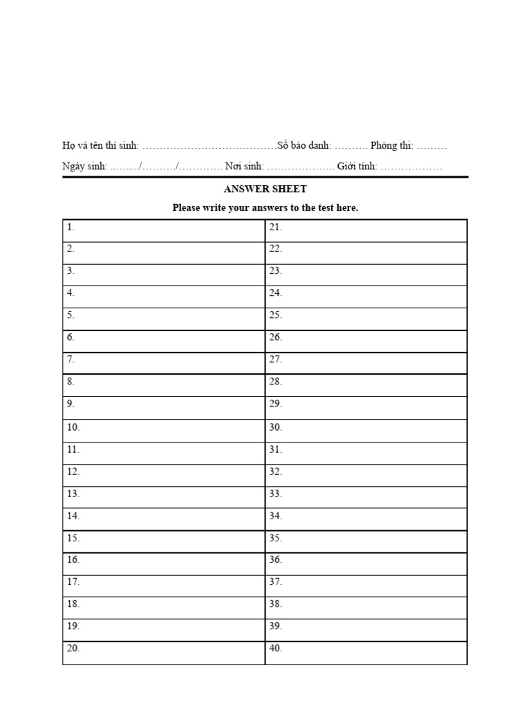 3A23 - Listening Mock Test 16.09.answer Sheet | PDF