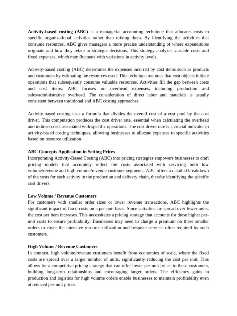 Activity-Based Costing (ABC) | PDF | Pricing | Cost