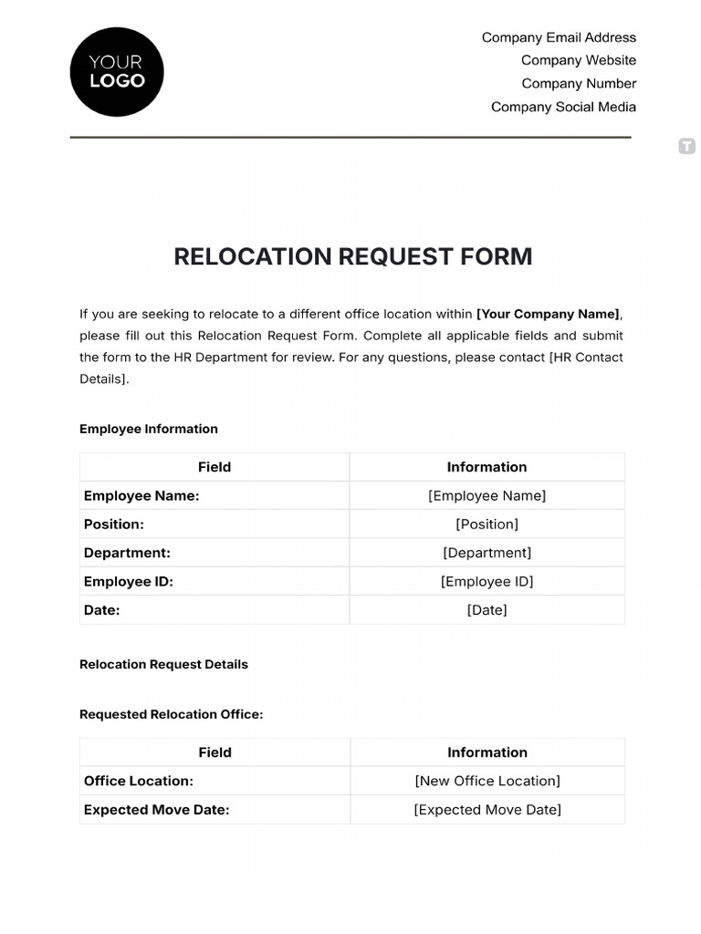 Relocation Request Form HR Template - Edit Online & Download Example | PDF