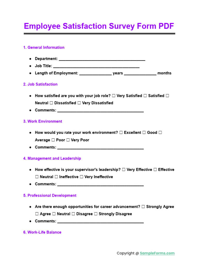 Employee Satisfaction Survey Form PDF | PDF | Career & Growth | Finance ...