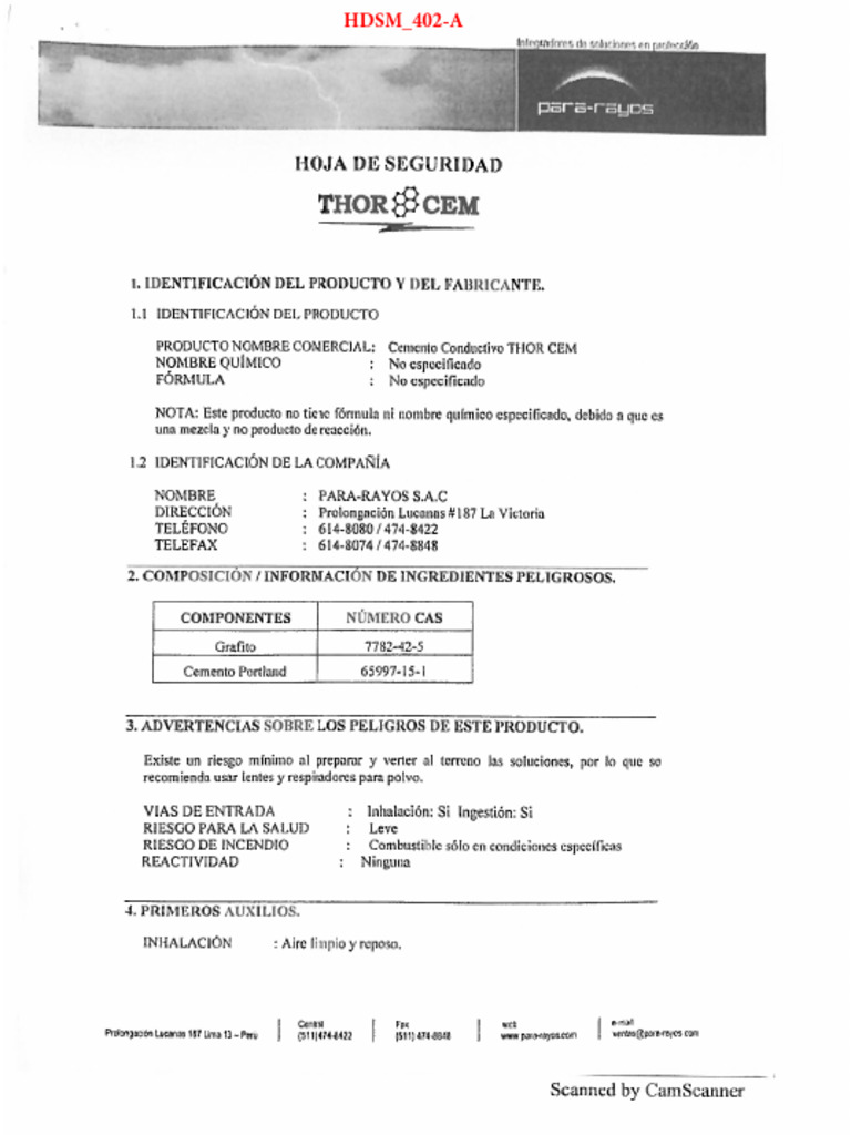 HDSM - 402-A - Cemento Conductivo Thor Cem | PDF
