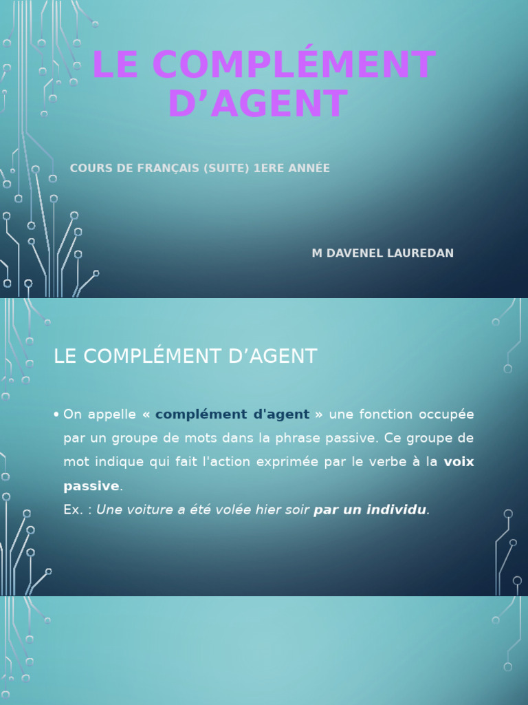 Cours de Francais-Le Complément D'agent-Juin2024 | PDF | Verbe | Phrase