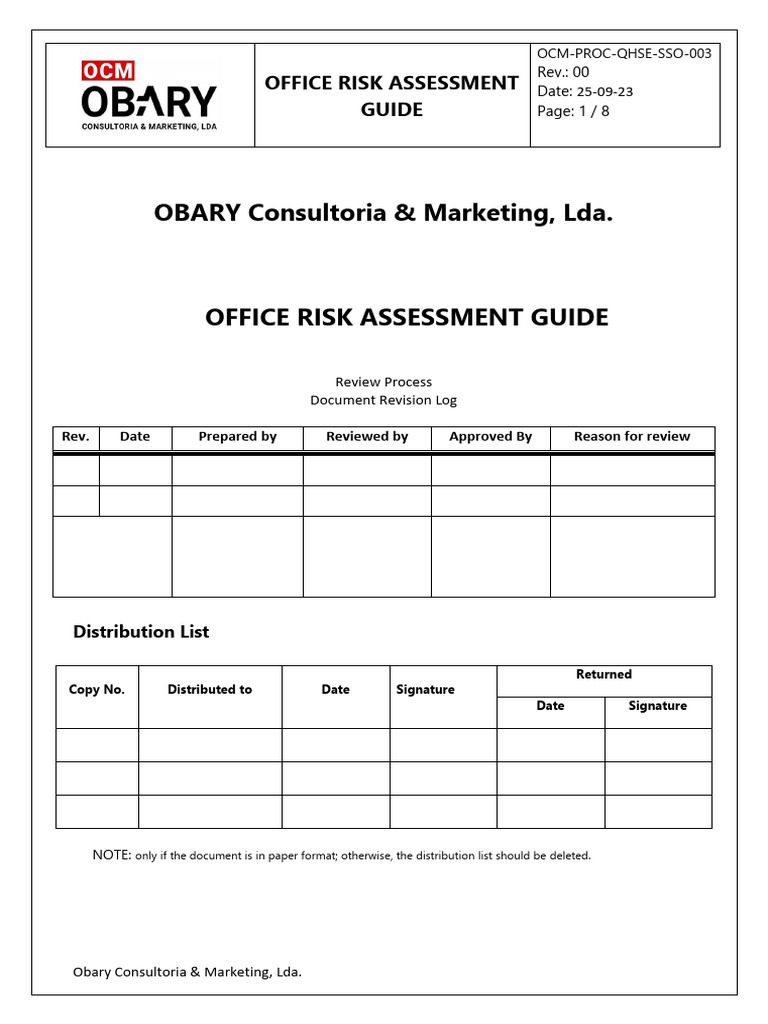 Ocm-Proc-Qhse-Sso-003 en Office Risk Assessment Guide | PDF | Risk | Risk Management