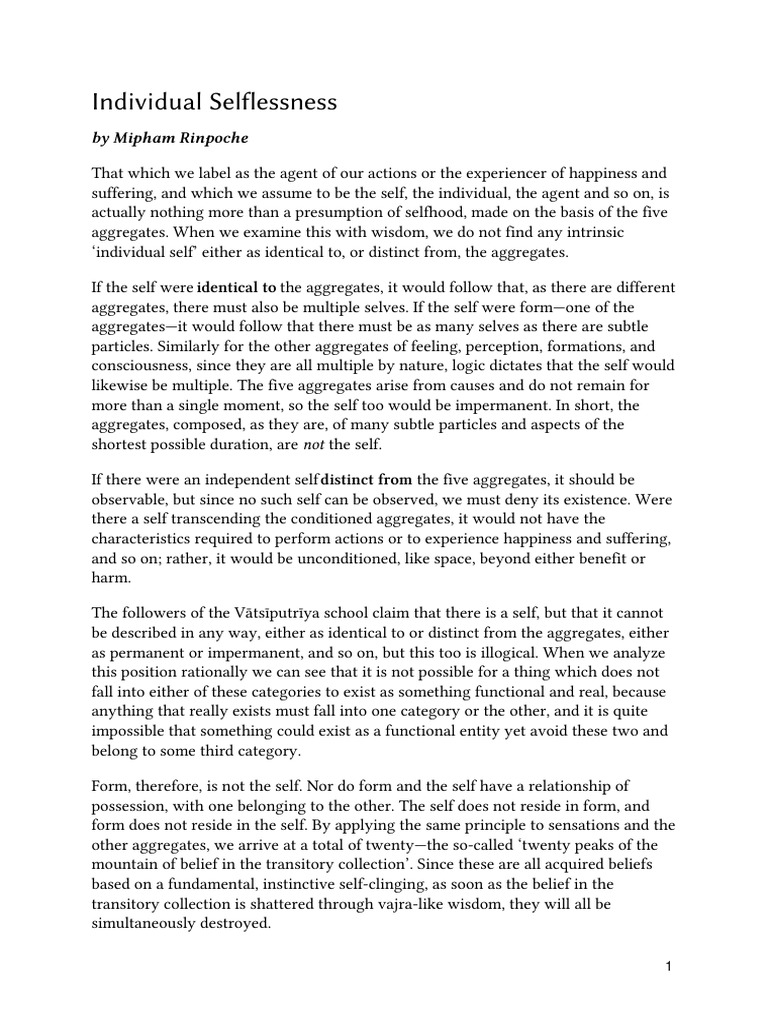 Individual Selflessness | PDF | Self | Philosophy Of Self