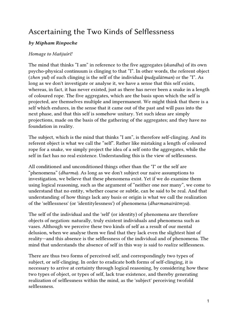 Two Kinds of Selflessness | PDF | Śūnyatā | Existence