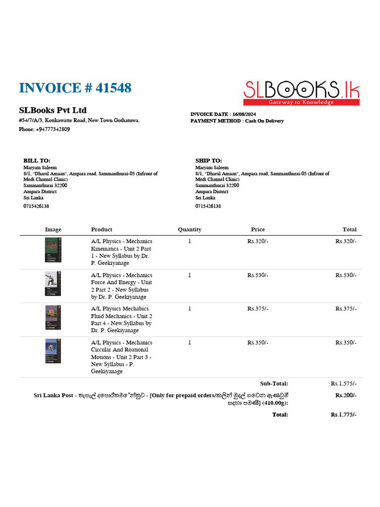 INVOICE-41548 | PDF | Classical Mechanics | Applied And ...