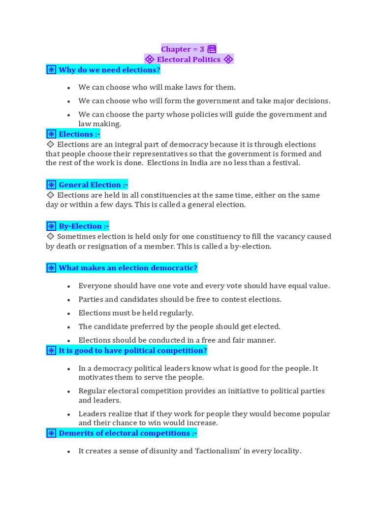 Chapter 3 Electoral Politics Class 9 | PDF | Elections | Voting