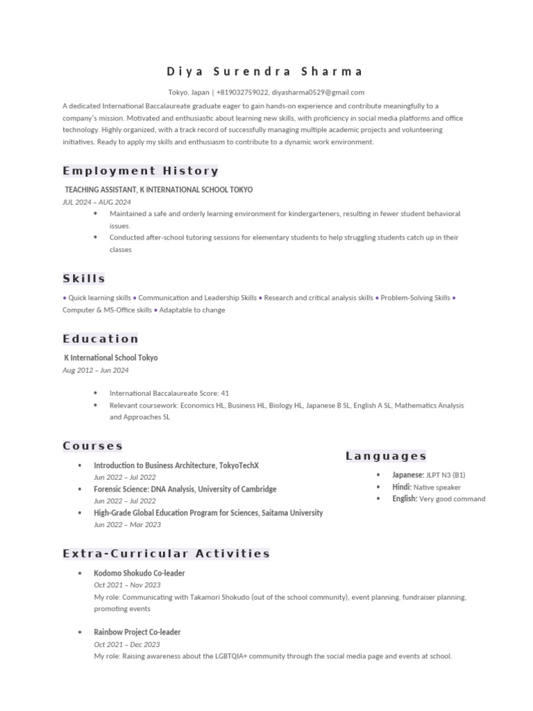 Diya Surendra Sharma Resume | PDF | Cognition | Learning