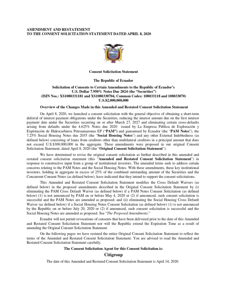 Ecuador - Amended and Restated Consent Solicitation Statement - 2024 ...
