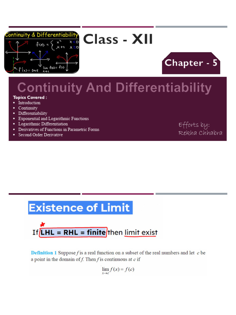 Xii Ch 5 Continuity And Differentiability Pdf Science And Mathematics