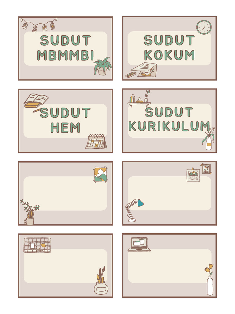 Student Name Label in Brown and Green Hand Drawn Retro Style | PDF