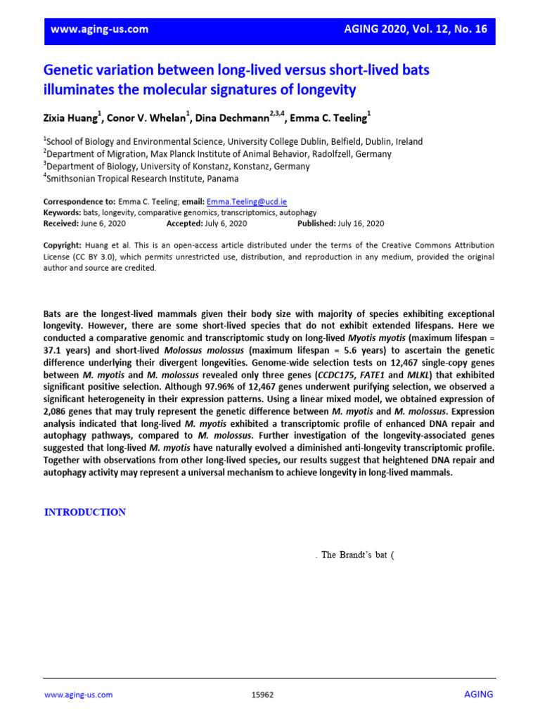 MLKL Genetic Variation Between Long-Lived Versus Short-Lived Bats | PDF ...