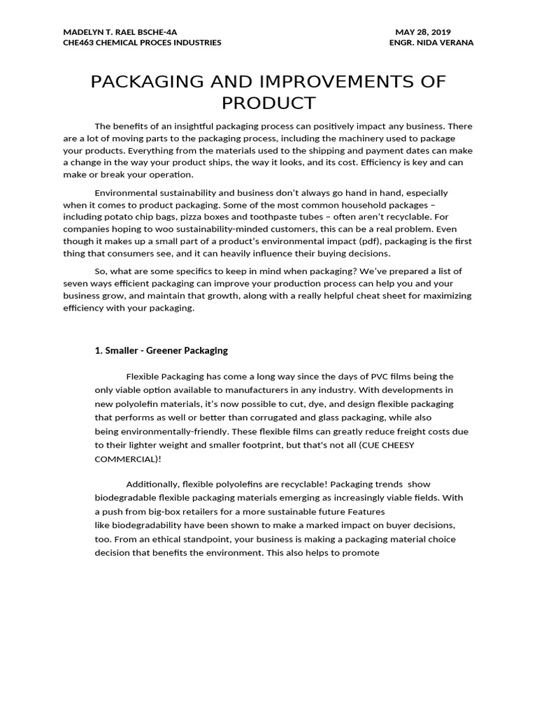 Packaging and Improvements of Product | PDF | Packaging And Labeling ...