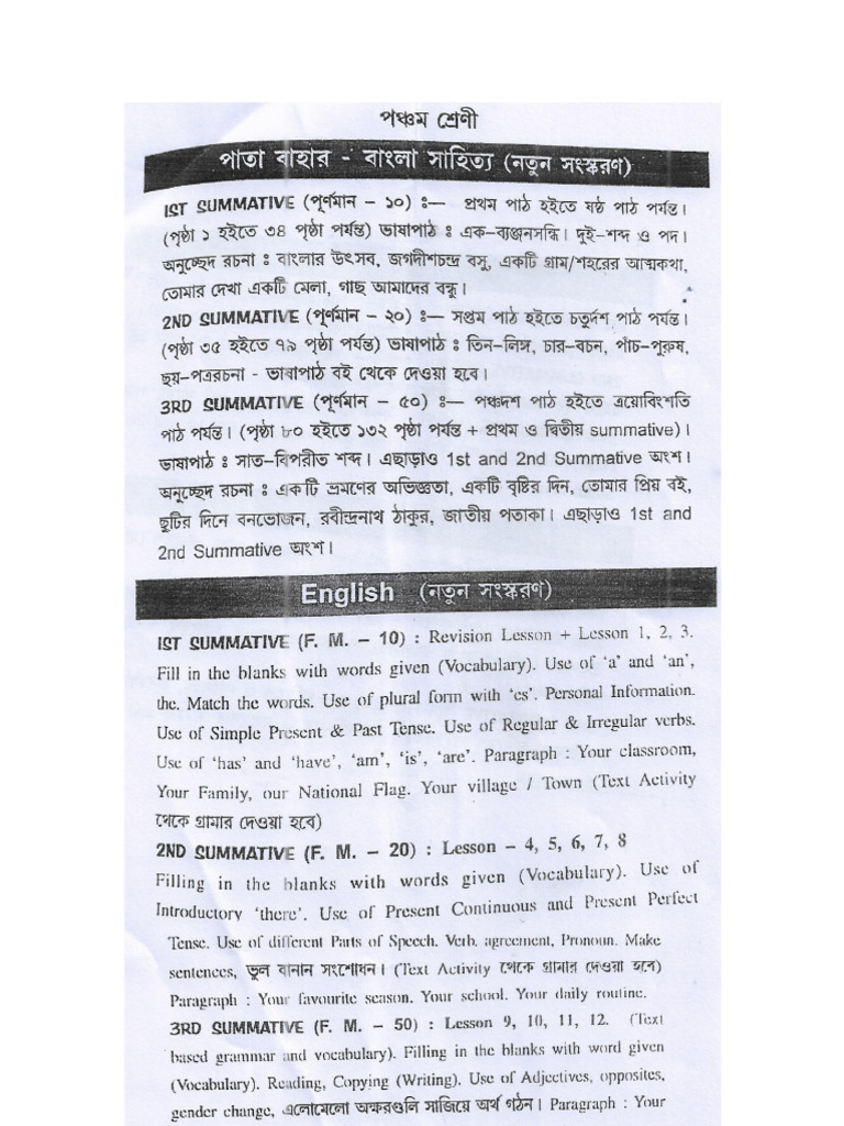 Class 5 Syllabus V | PDF