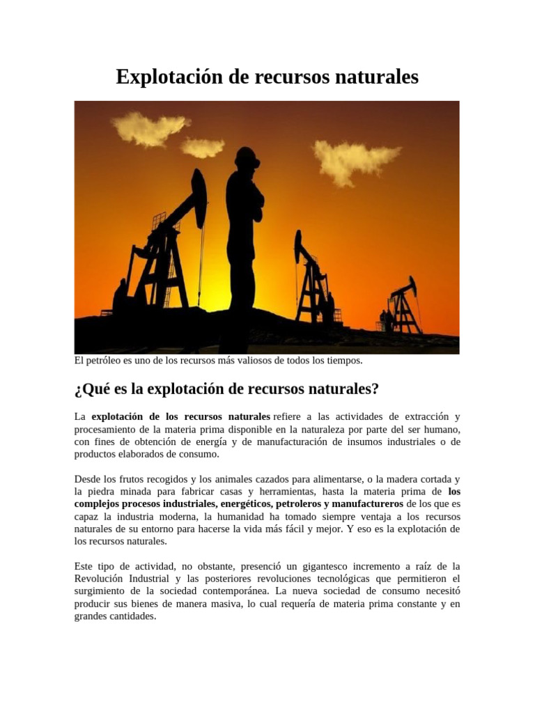 Explotación y Tipos de Recursos Naturales | PDF | Energía renovable ...