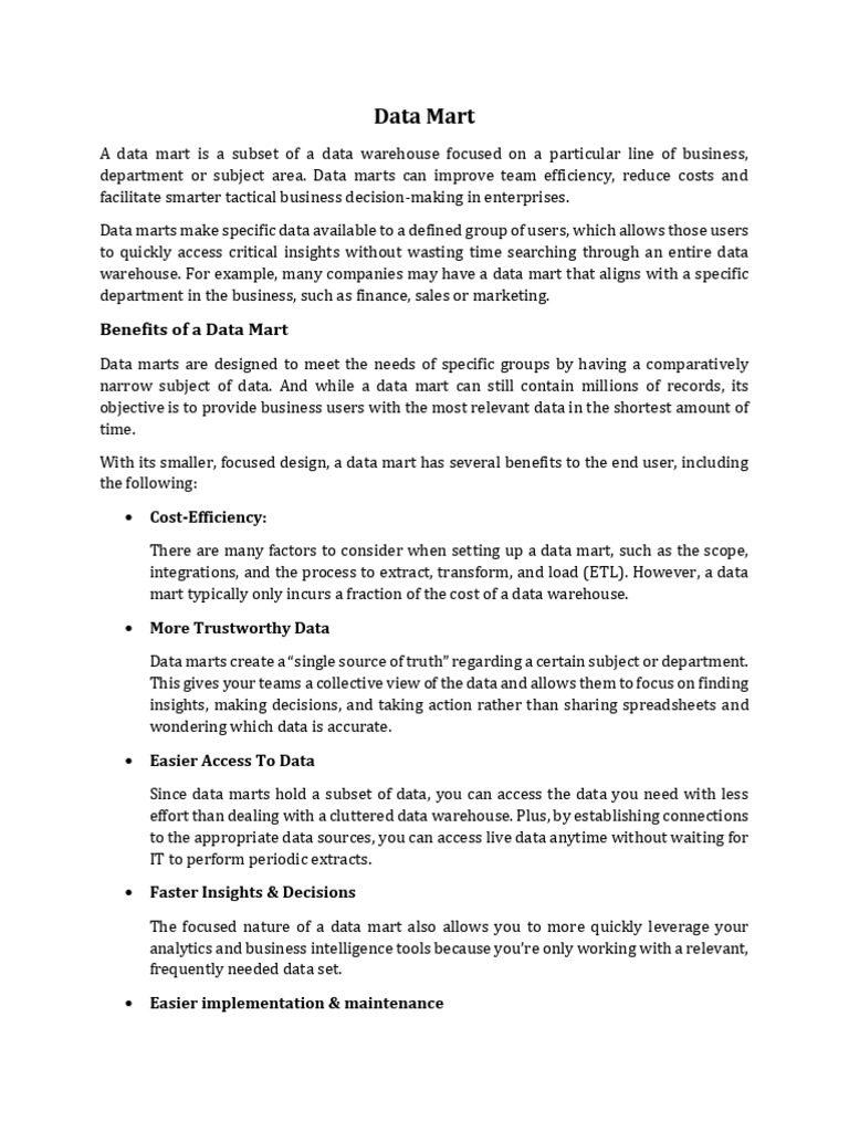 What is Data Mart? | PDF | Data Warehouse | Computing