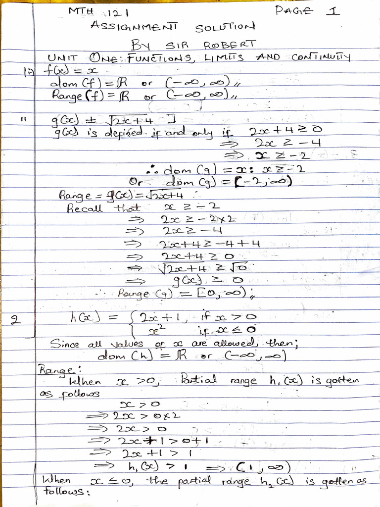 MTH 121 Assignment Solutions by Sir Robert | PDF