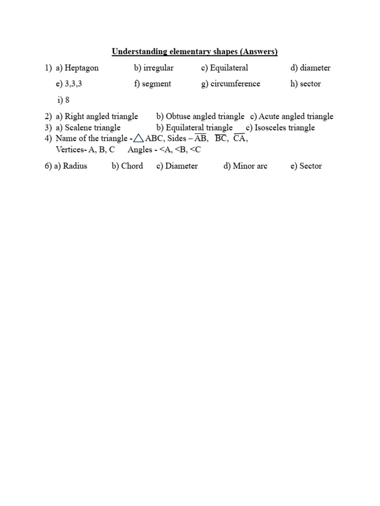 Answer Key Understanding Elementary Shapes | PDF