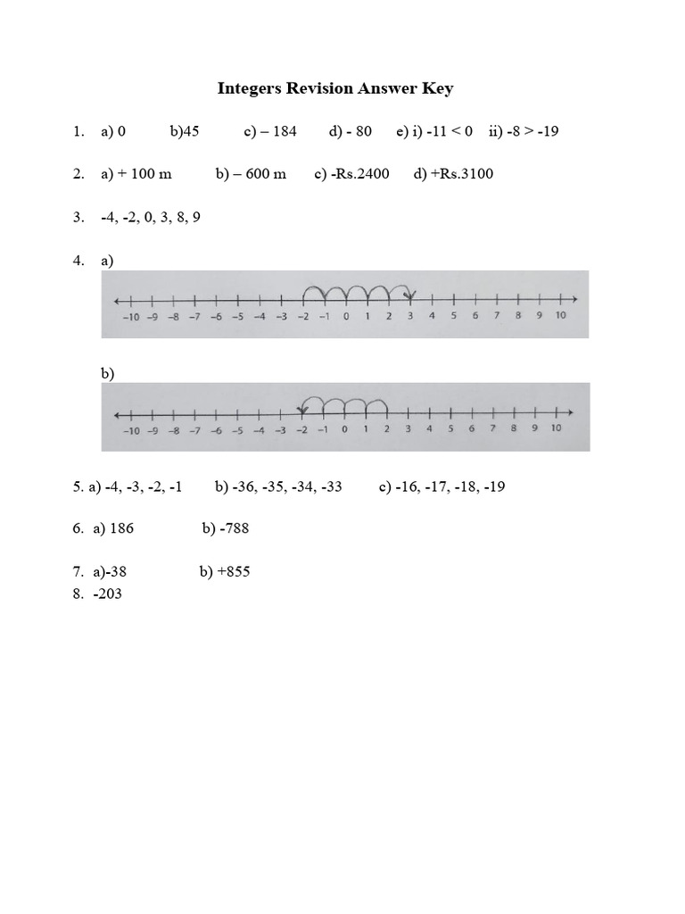 Gr6 Integers Revision Answer Key | PDF
