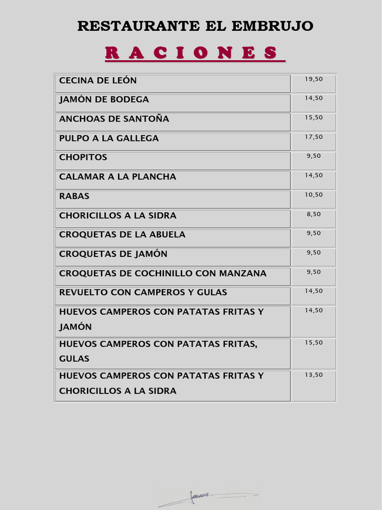 Carta de Raciones 2023 2 | PDF | Ingredientes de comida | Carne