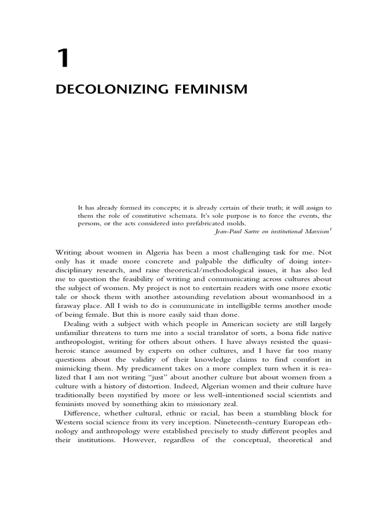 Marnia Lazreg, "Decolonizing Feminism | PDF | Feminism | Gender Studies