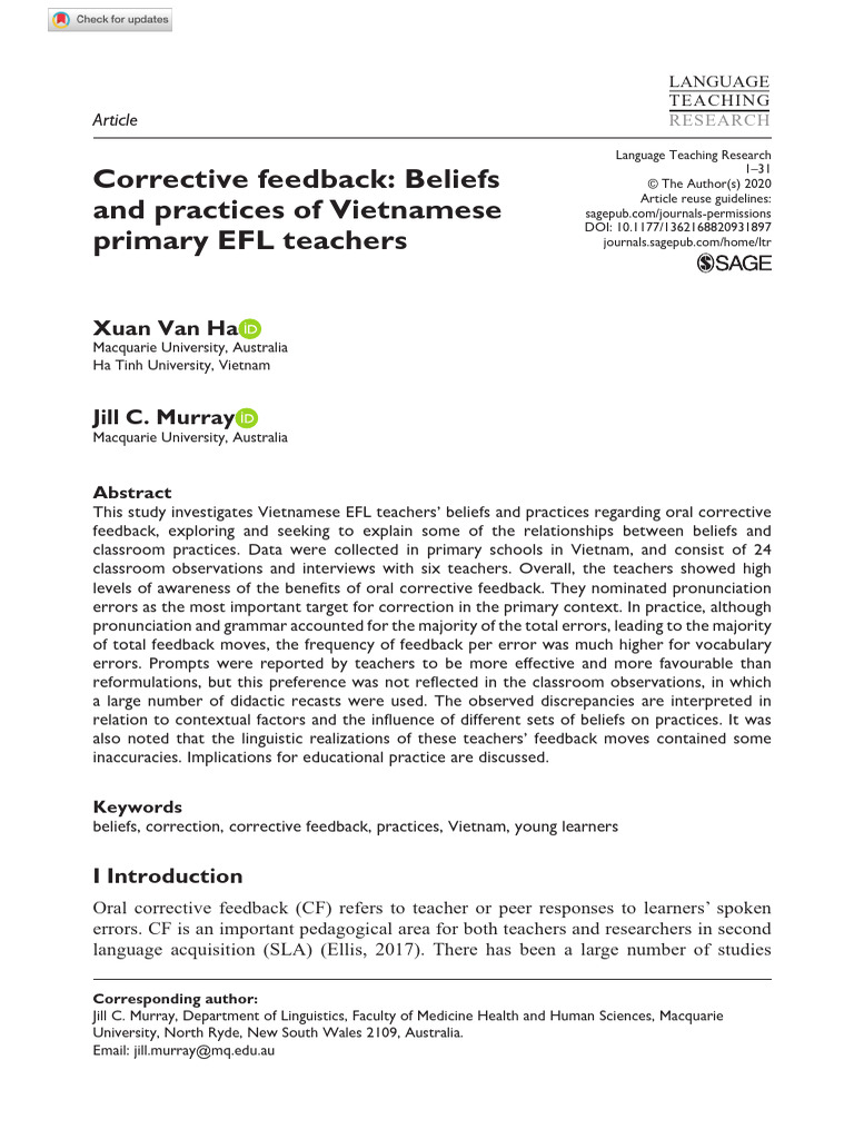 Oral Corrective Feedback Language Teaching Research | PDF | English As ...