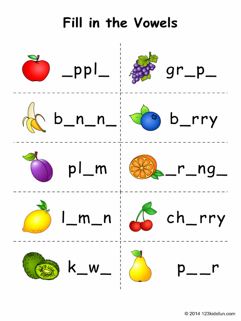 Kidsfun Com Fill in The Vowels | PDF