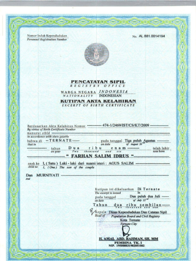 Akta Lahir Farhan PDF | PDF
