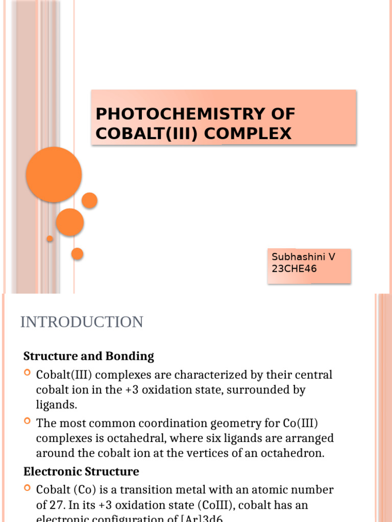 Photochemistry of Cobalt | PDF | Coordination Complex | Photochemistry