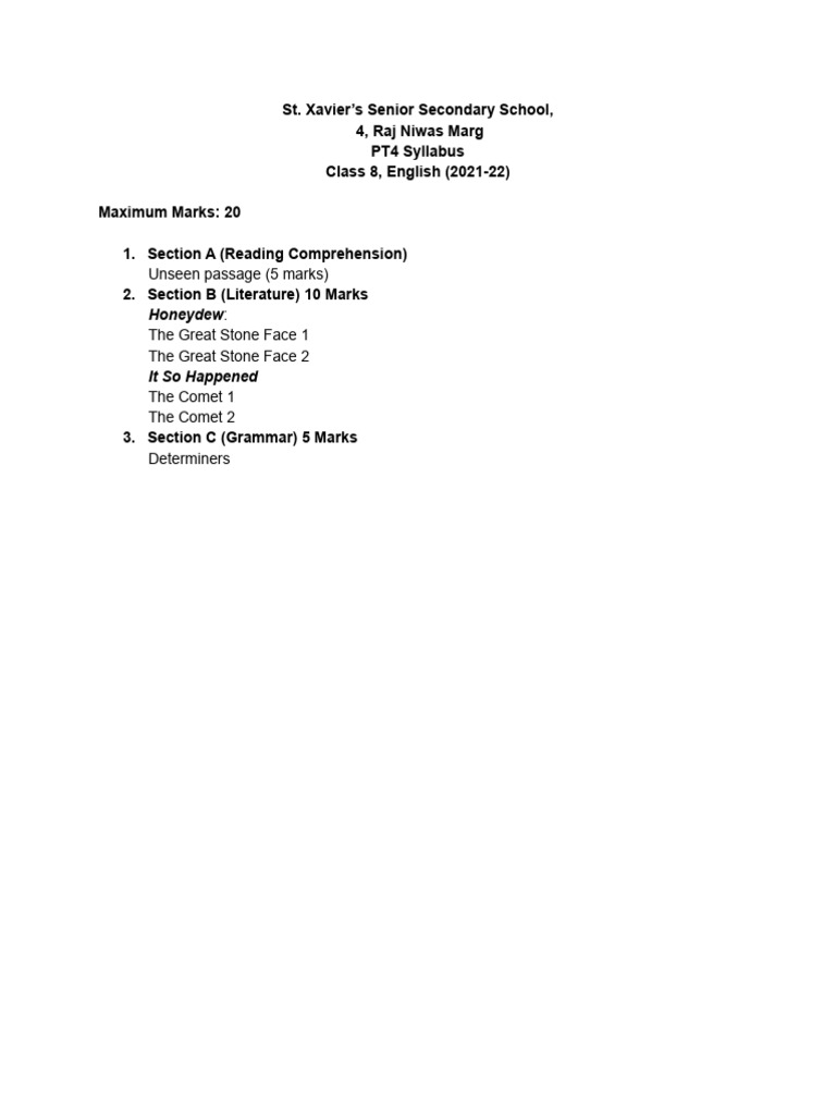 English PT4 Syllabus, Class 8 | PDF | Science & Mathematics