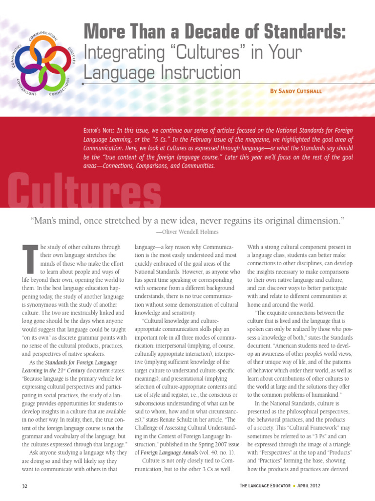 Integrating Culture in Language Learning | PDF | Teachers | Foreign ...