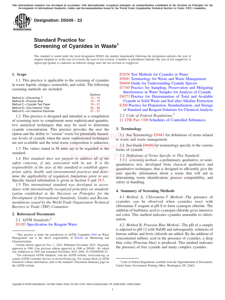 Astm D5049 23 | PDF | Cyanide | Sodium Hydroxide