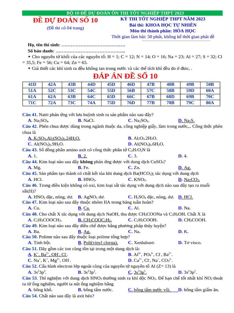 de Du Doan So 10 Dap An | PDF