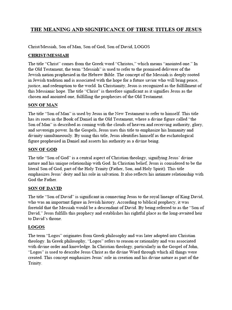 The Meaning and Significance of These Titles of Jesus | PDF | Jesus ...