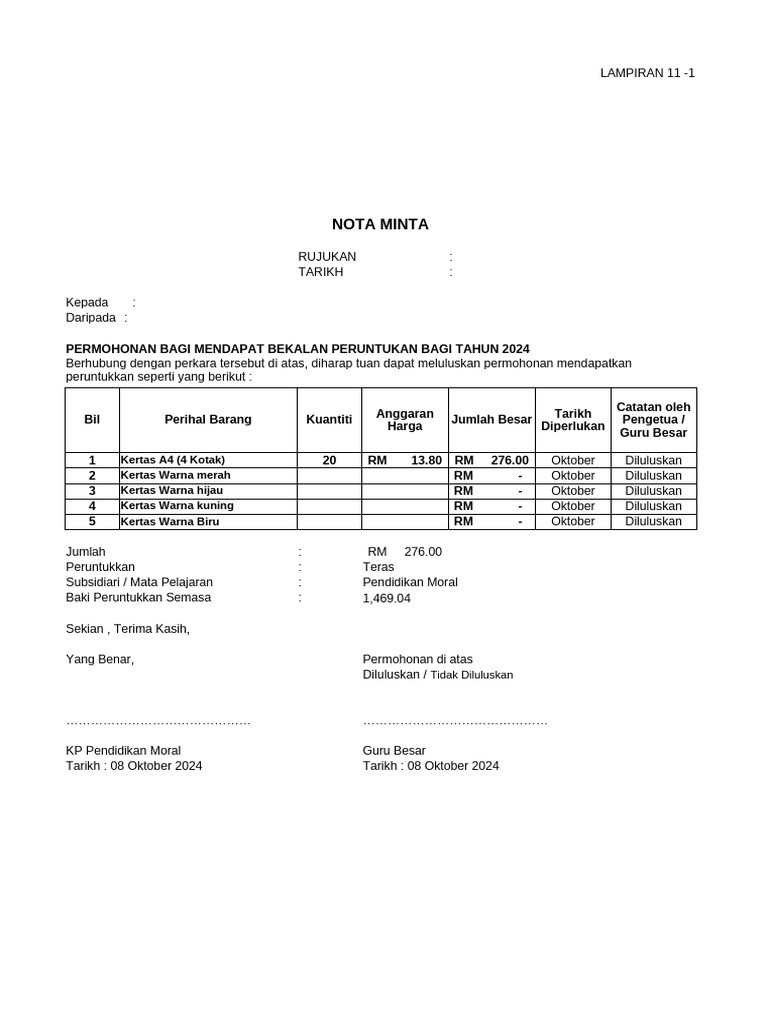 NOTA MINTA Pendidikan Moral | PDF