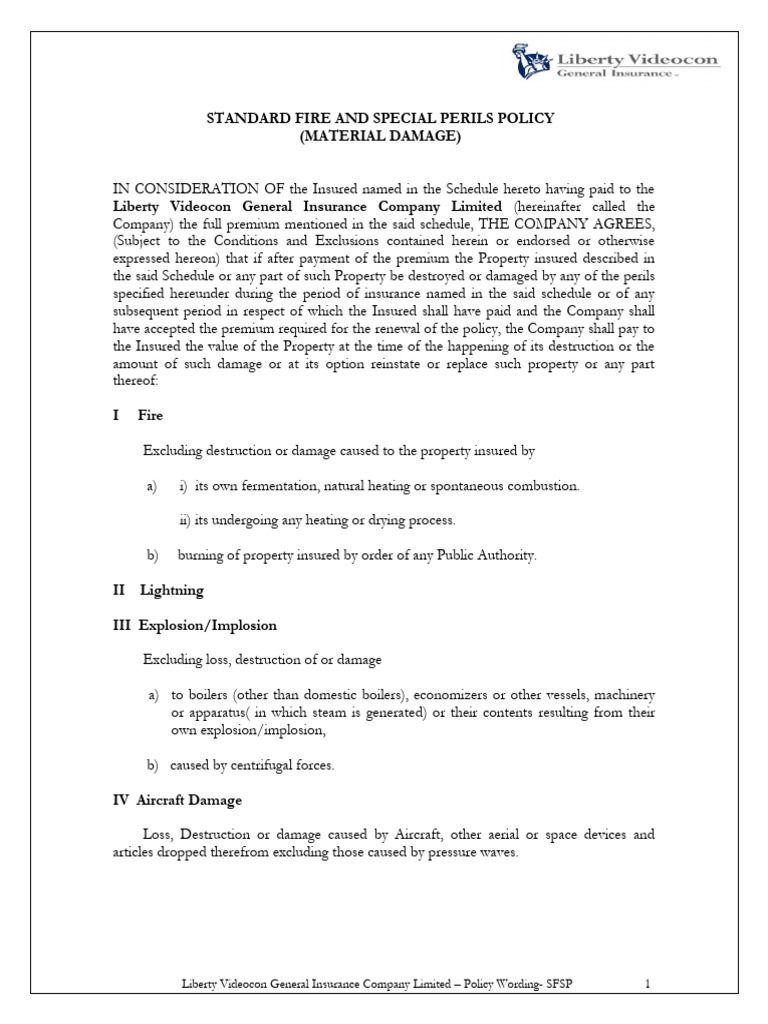 SFSP Policy Wording Overview | PDF | Law