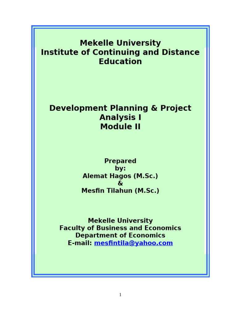 Develeopment Planning and Project AnalysisI Module II | PDF | Economic ...
