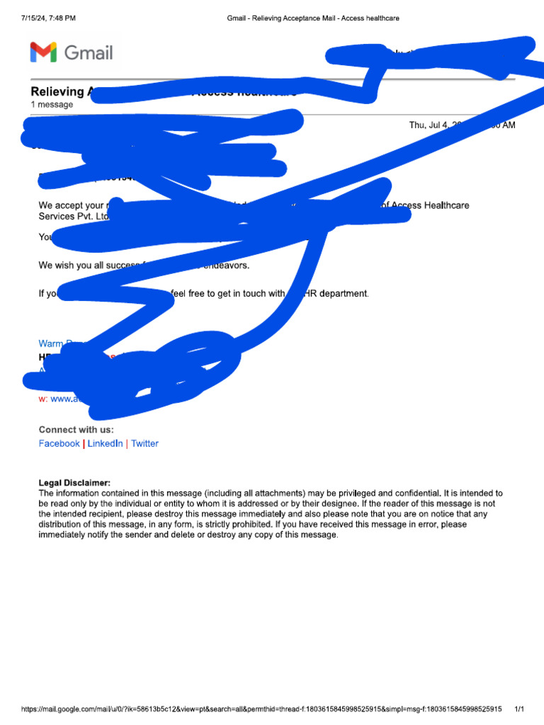 Relieving Acceptance Mail | PDF