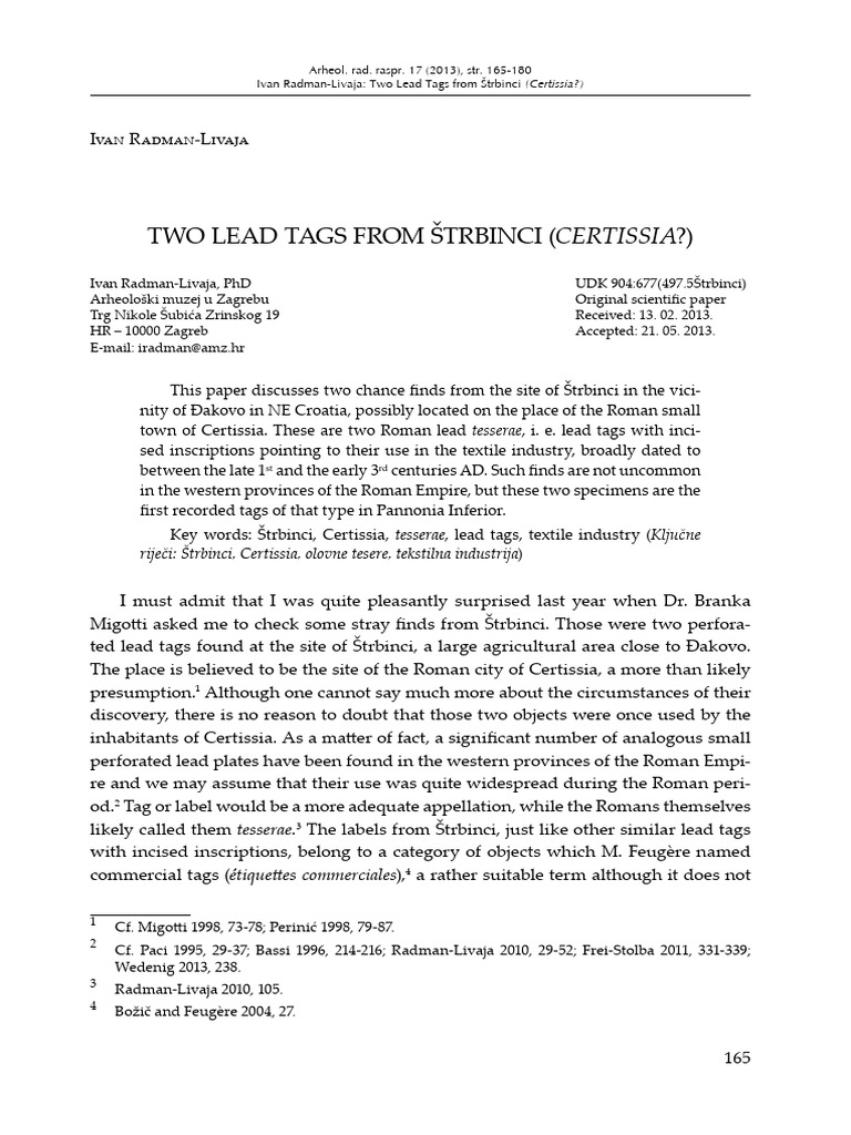 Two Lead Tags From Strbinci Certissia | PDF | Social Science | Art