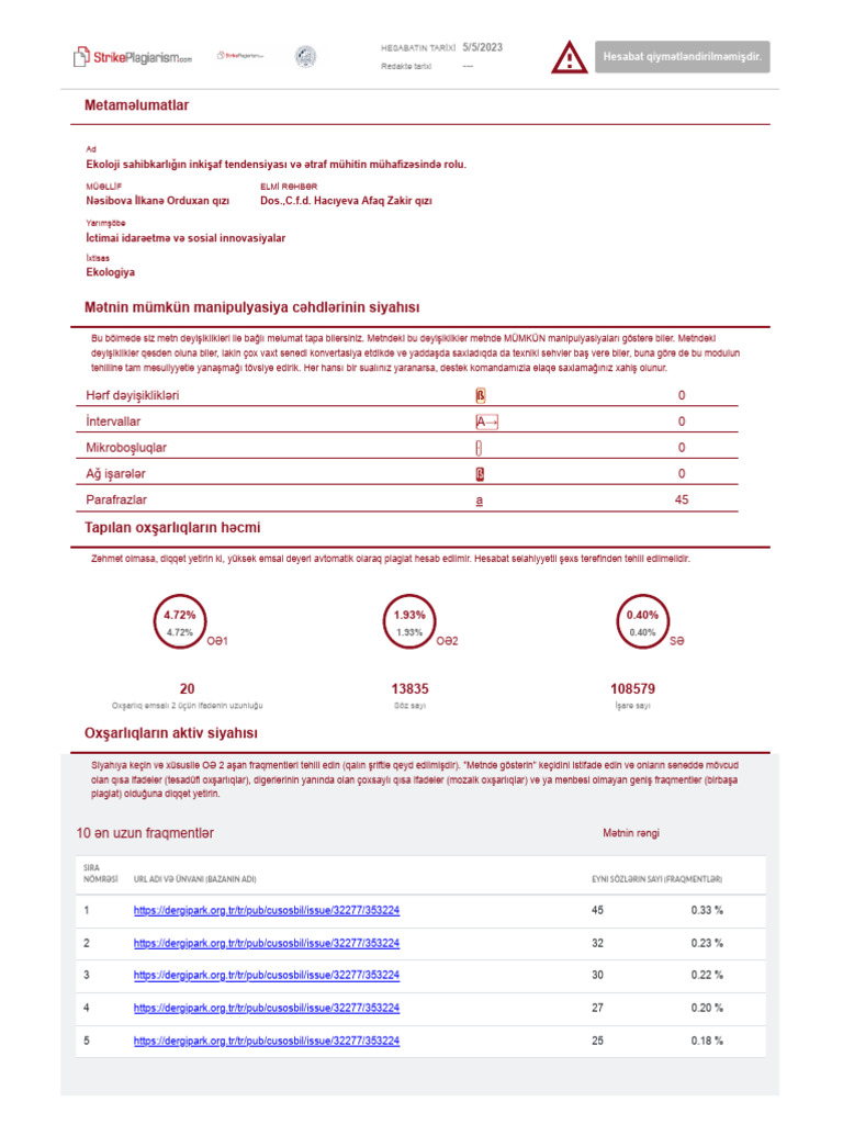 Qısa Hesabat Gostər Nəsibova Ilkanə Orduxan Qızı | PDF