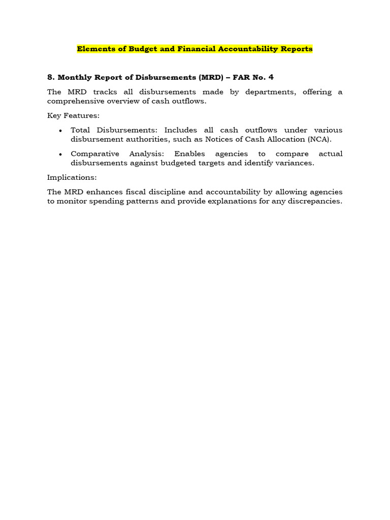 Monthly Report of Disbursements (MRD) | PDF | Business | Finance ...