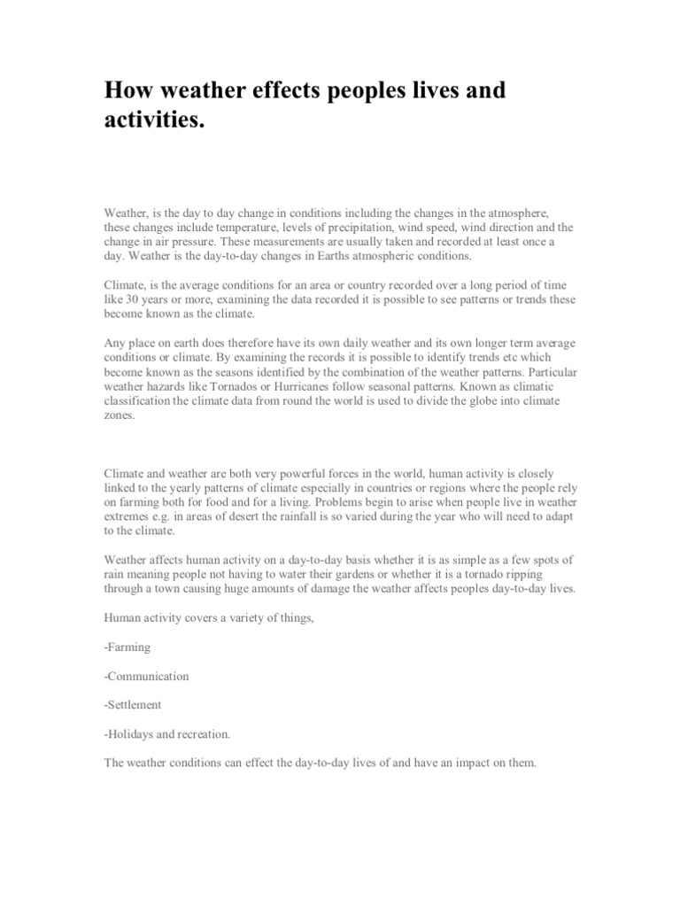 How Weather Effects Peoples Lives and Activities | PDF