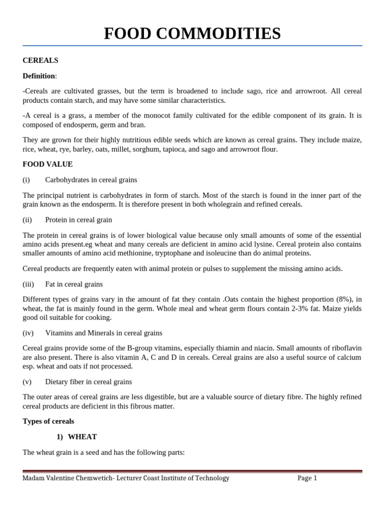 FOOD COMMODITIES | PDF | Cereals | Flour