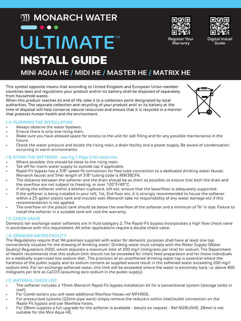 Monarch Water Softener Installation Guide | PDF | Dishwasher | Water