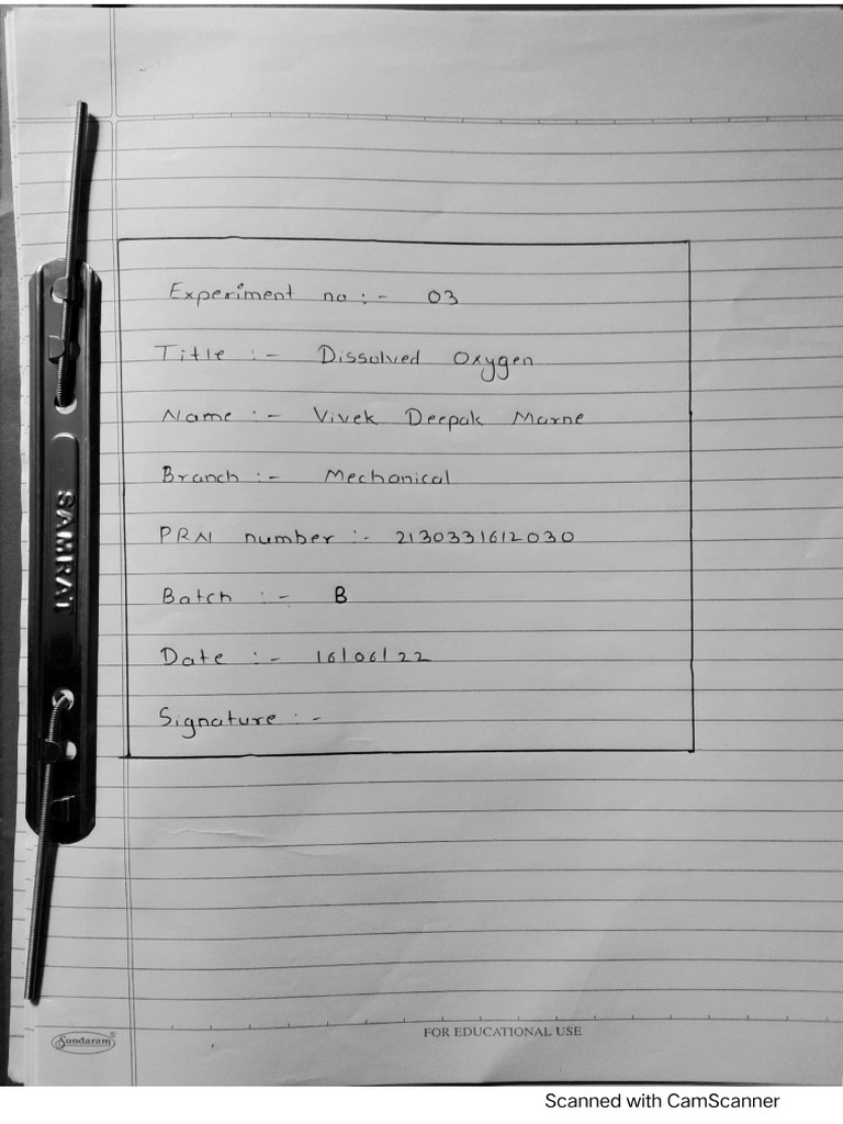 Dissolved Oxygen (Ex No-3) | PDF