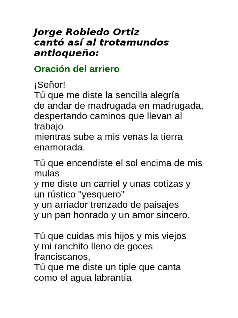 Oración del Arriero: Poesía Antioqueña | PDF | Poesía | Clásicos