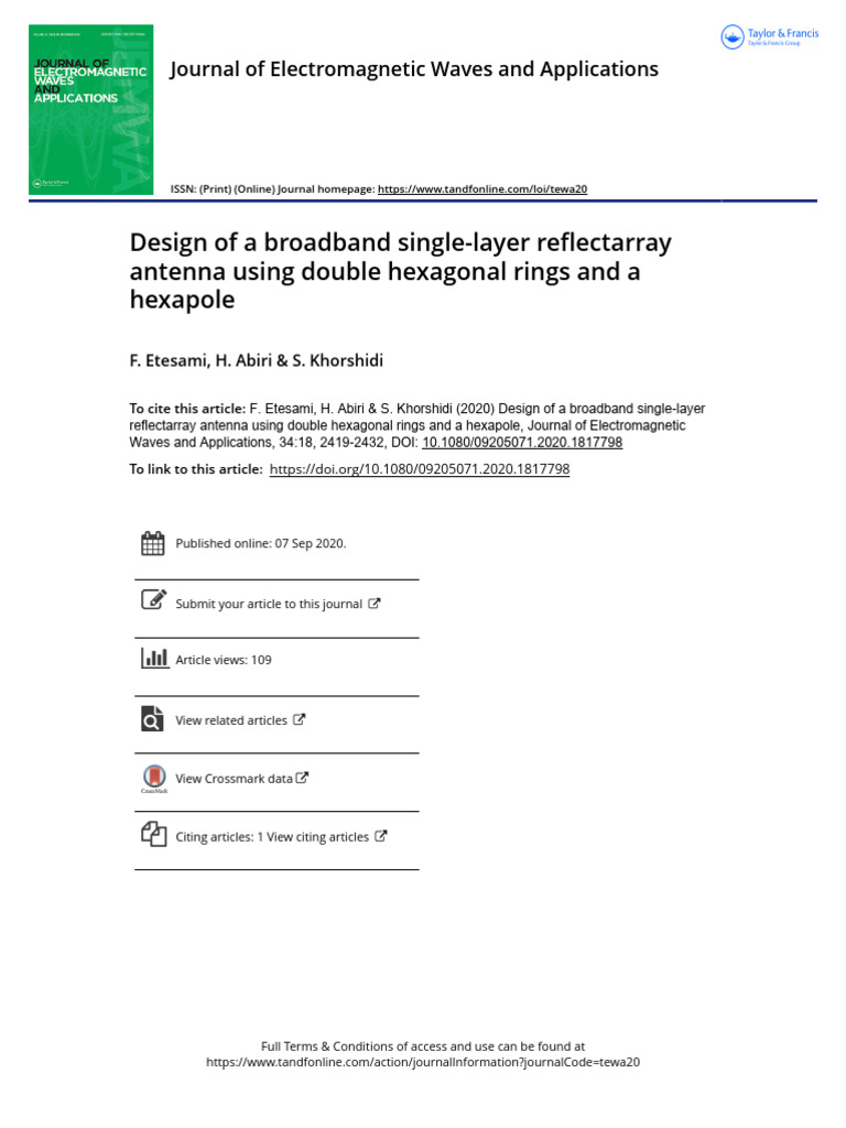Design of A Broadband Single Layer Reflectarray Antenna Using Double Hexagonal Rings and A ...