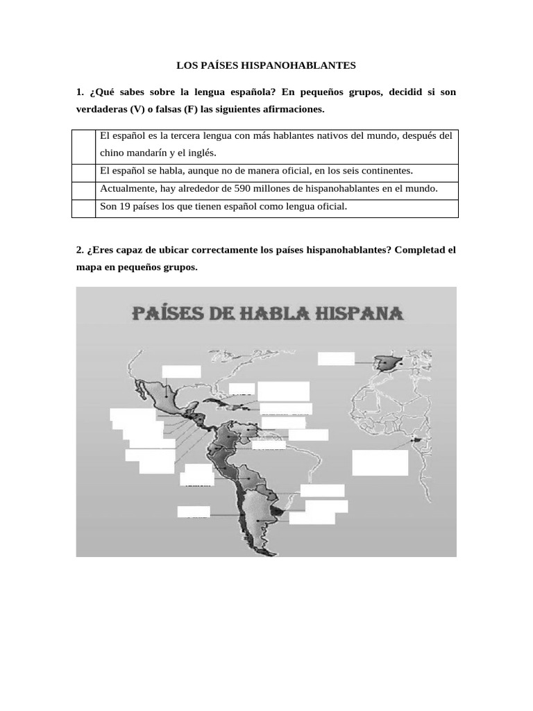 Alumno. Ficha. Los Países Hispanohablantes. | PDF