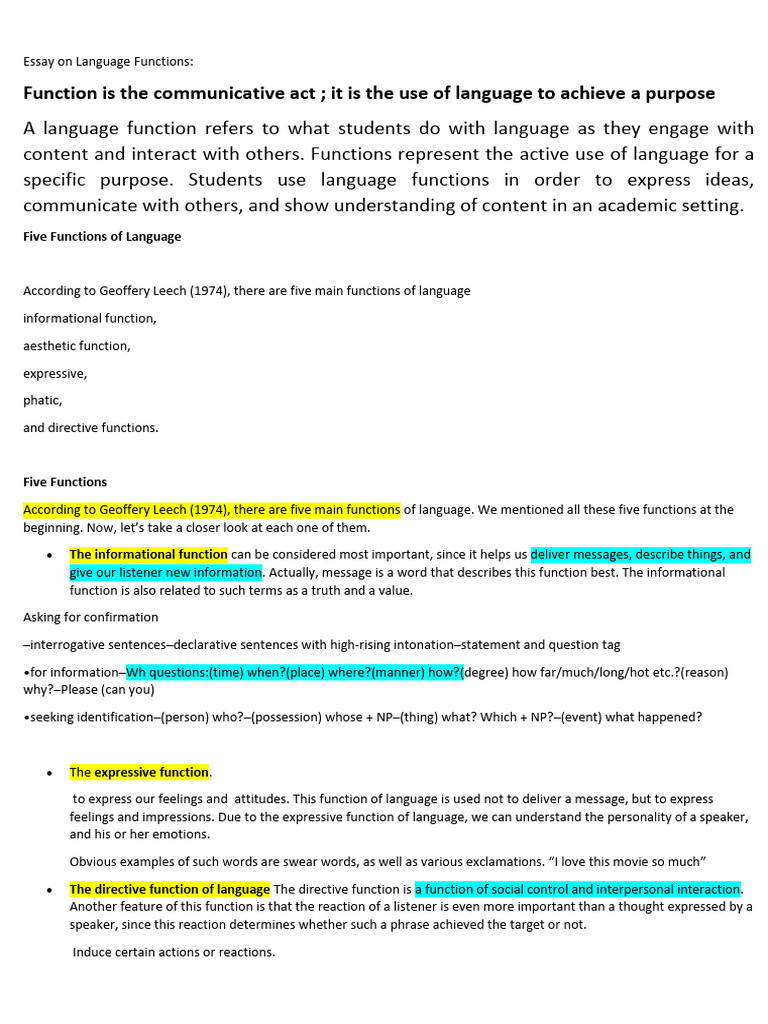 Functions and Adv Dis Adv Func Notion Syllubus | PDF | English As A ...